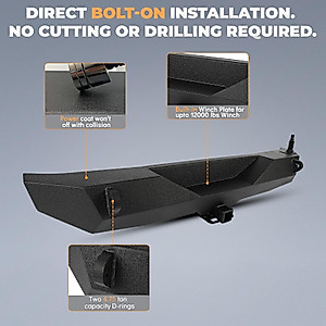 FINDAUTO Rront Bumper and Rear Bumper w/Tire Carrier Compatible for 2007-2018 for Jeep Wrangler JK with D-ring Winch Plate