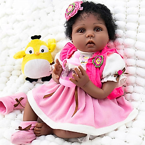 Aori Lifelike Reborn Baby Dolls Black 22 inch Realistic Baby Girl Doll Weighted Biracial Newborn Baby Doll with Feeding Toy Accessories