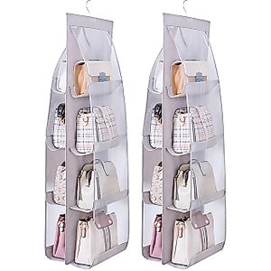 MURRI&MURRDI 2 Packs Hanging Handbag Organizer for Closet, Purse Organizer Purse Storage Holder with 8 Pockets, Clear Purse Hanger for Wardrobe Hanging Bags (Black Dark Grey)