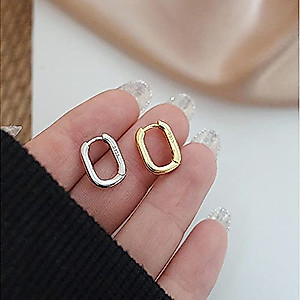 925 U Shape Hoop Earrings, Paperclip Link Chain Jewelry, Small Huggie Earrings for Women Gold