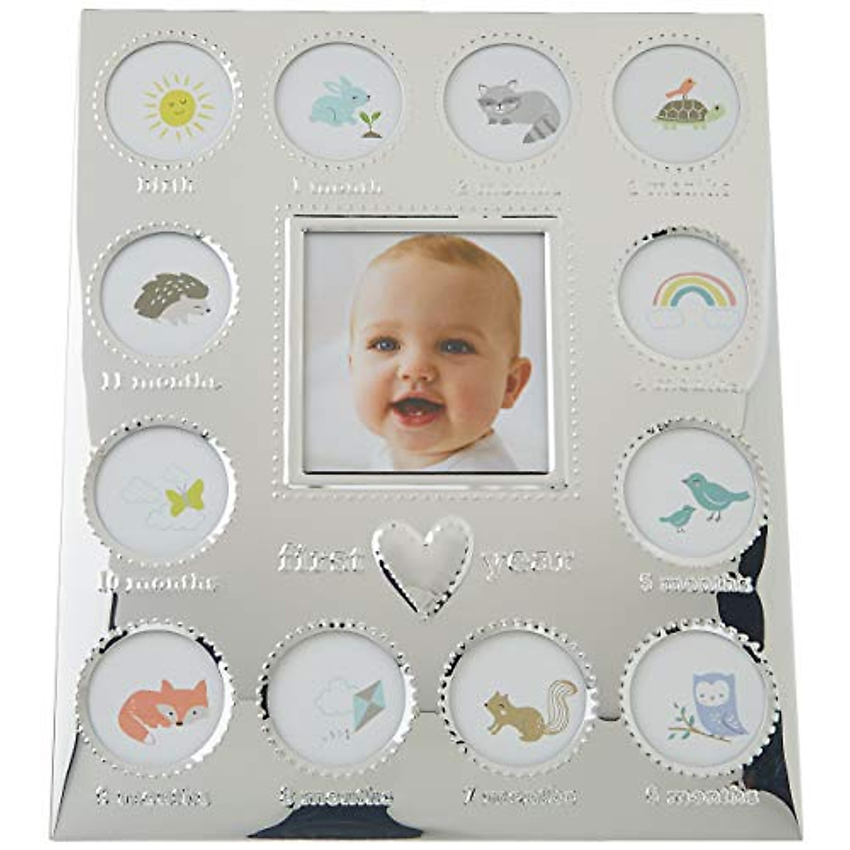 Carter's Baby's First Year Animal Theme Silver Metal Month by Month Picture Frame, 9.75" L x 11.75" H