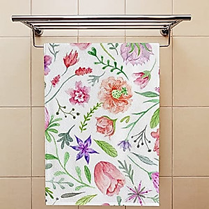 Vantaso Bath Hand Towels Set of 2 Spring Watercolor Flowers Soft and Absorbent Washcloths Kitchen Hand Towel for Bathroom Hotel Gym Spa