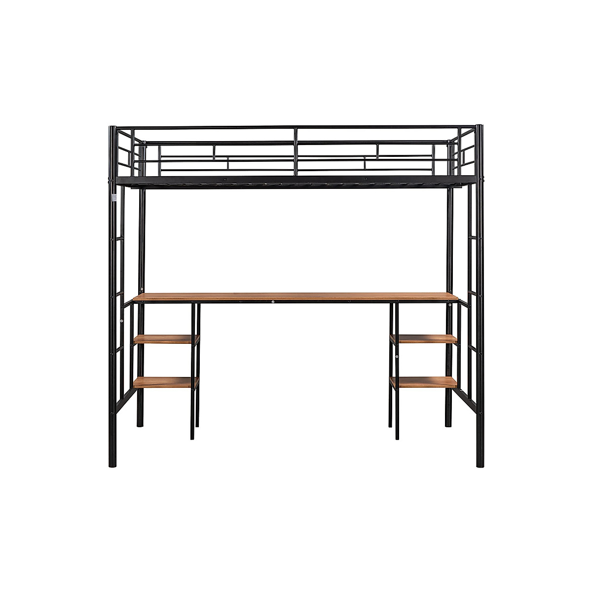 Metal Twin Loft Desk & Shelves/Metal Twin Loft Bed with Desk and Storage Shelves, Space-Saving Bed Frame with 2 Side Ladders and Safety Guard Rails for Kids Teens Adults,No Box Spring Needed