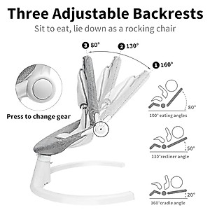 Baby to Toddler Cradle, Portable Rocker Swing for Newborn Boys and Girls, Indoor and Outdoor use, 5 Swing speeds, 5-Point Safety Harness, Foldable, Gray.