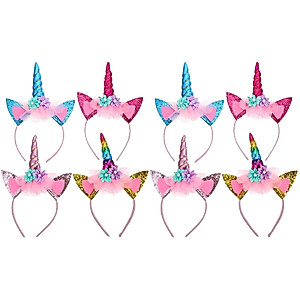 FRCOLOR 8Pcs Unicorn Headband Halloween Party Headwear Embellished Headbands for Women Unicorn Party Headband Bride Cosplay Hair Accessories