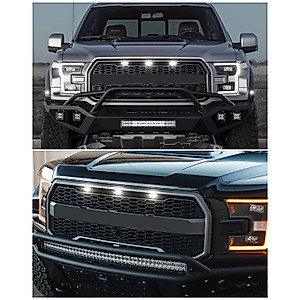MEALAM White LED Lights 3PCS Front Grille Raptor Lamps Car Accessories with Harness and Fuse, Compatible with 2004-2019 for-d F150 & 2013-2018 Ram 1500 Raptor Style Aftermarket Grille