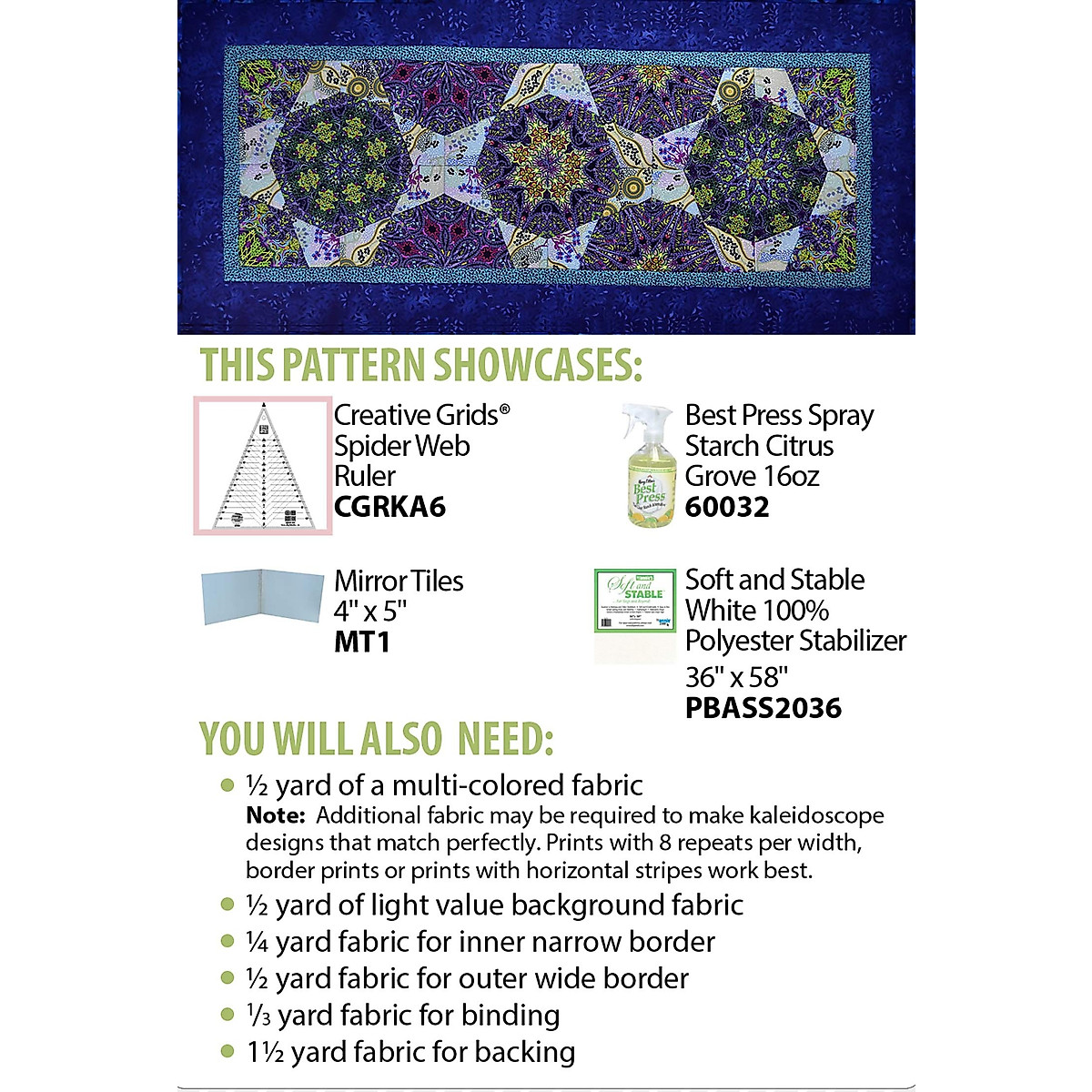 Bundle of Creative Grids Spider Web Quilt Ruler (CGRKA6) and Vertigo Table Runner Quilt Pattern by Cut Loose Press