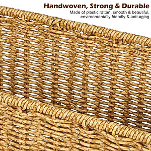 STOBAZA Woven Basket with Handles Magazine Book Storage Basket Bin for Home Office, Handwoven Narrow Basket for Books, Newspaper, File and Mail - 38.00X26.00X15.00CM