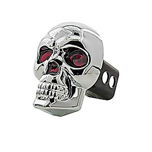 Bully CR-018 Chrome ABS Plastic Universal Fit Truck Skull LED Brake Light Hitch Cover Fits 1.25" and 2" Hitch Receivers for Trucks from Chevy (Chevrolet), Ford, Toyota, GMC, Dodge RAM, Jeep