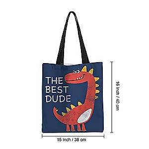 Moslion Dinosaur Tote Bag Cute Cartoon Wild Safari Animal Red Baby Dinosaur Canvas Bag Large Shoulder Handbag Reusable Shopping Bags for Women 15x16 Inch Navy Blue
