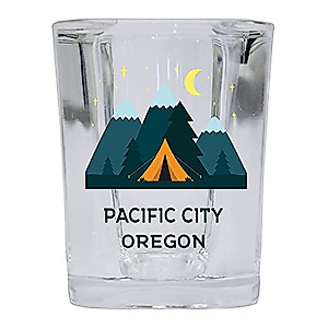 R and R Imports Pacific City Oregon 2 Ounce Square Base Liquor Shot Glass Tent Design