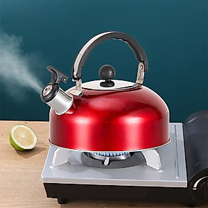 Whistling Stovetop Tea Kettle, Food Grade Stainless Steel Teapot With Cool Touch Ergonomic Handle, Portable Camping Kettle, Hot Water Kettle, Hot Water Fast To Boil, 3 Quart (Red)