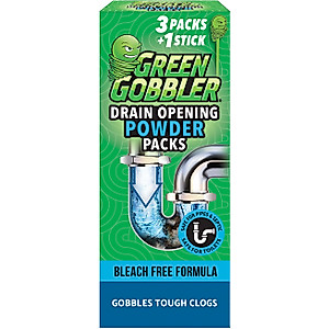 Green Gobbler Drain Clog Remover Powder PACS | Hair Clog Remover | Toilet Clog Remover | Sinks & Tub Drain Cleaner