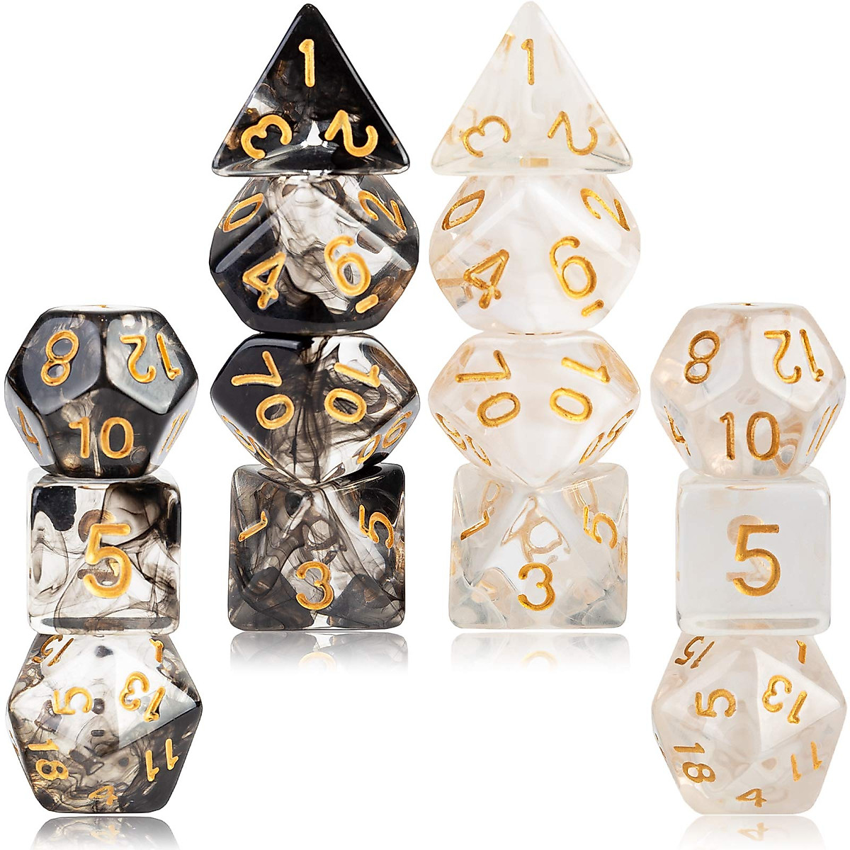 2 Sets DND Dice Set Black White D&D Dice Smoke Clear Resin Polyhedral Crystal D20 Dice for Dungeons and Dragons RPG Tabletop Game Accessories
