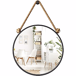 Barnyard Designs 26" Coastal Round Mirror with Hanging Rope - Mount Included - Nautical Rope Mirror for Bathroom Wall, Living Room or Entry Space - Coastal Home Decor, Beach House Wall Decor