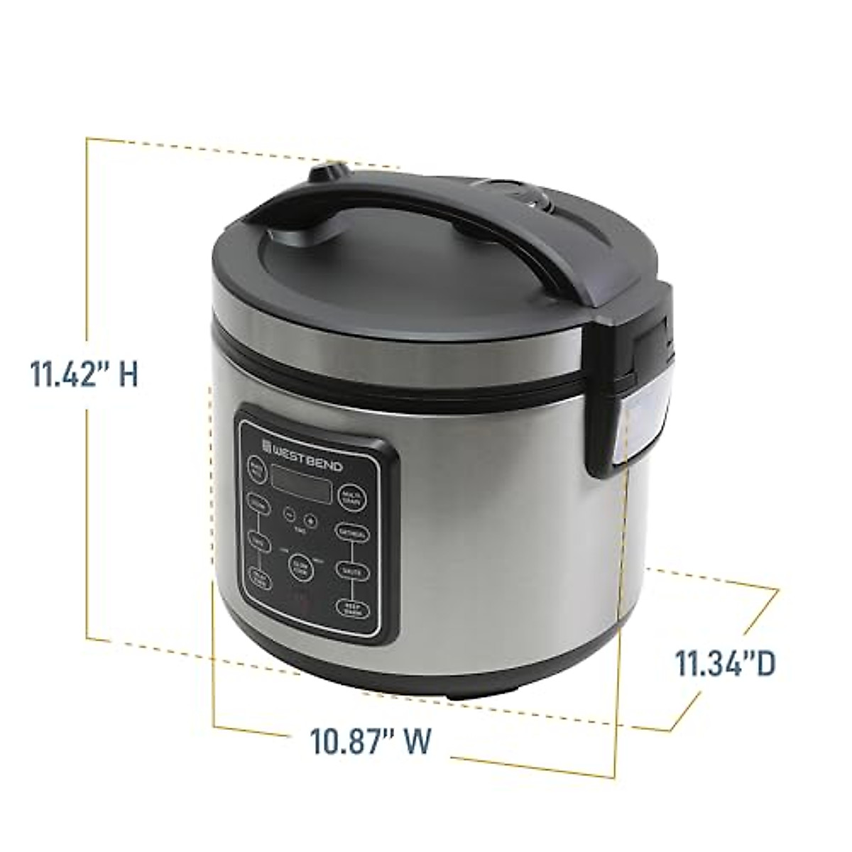 West Bend Rice & Grain Multi Cooker Programmable with 9 Preset Functions, Features Delay Start and Keep Warm Functions and Steam Basket, 20 Cups Cooked, Stainless Steel
