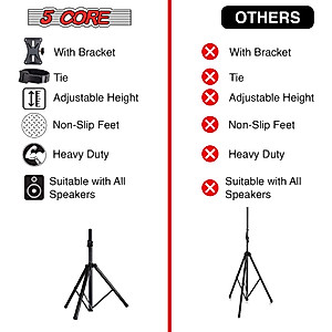 5 Core Speaker Stand Tripod Floor Adjustable Up to 60 Inch DJ Studio Monitor Stands Pole Mount - SS HD 1PK 5FT