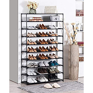 Youdesure 10 Tiers Shoe Rack, Large Shoe Rack Organizer for 50 Pairs, Space Saving Shoe Shelf, Non-Woven Fabric Shoe Storage Cabinet (Black)