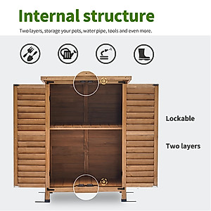 MCombo Outdoor Wood Storage Cabinet, Small Size Garden Wooden Tool Shed with Double Doors, Outside Tools Cabinet for Backyard (24.6”x 18.3”x38.2”) 0985 (Yellow)