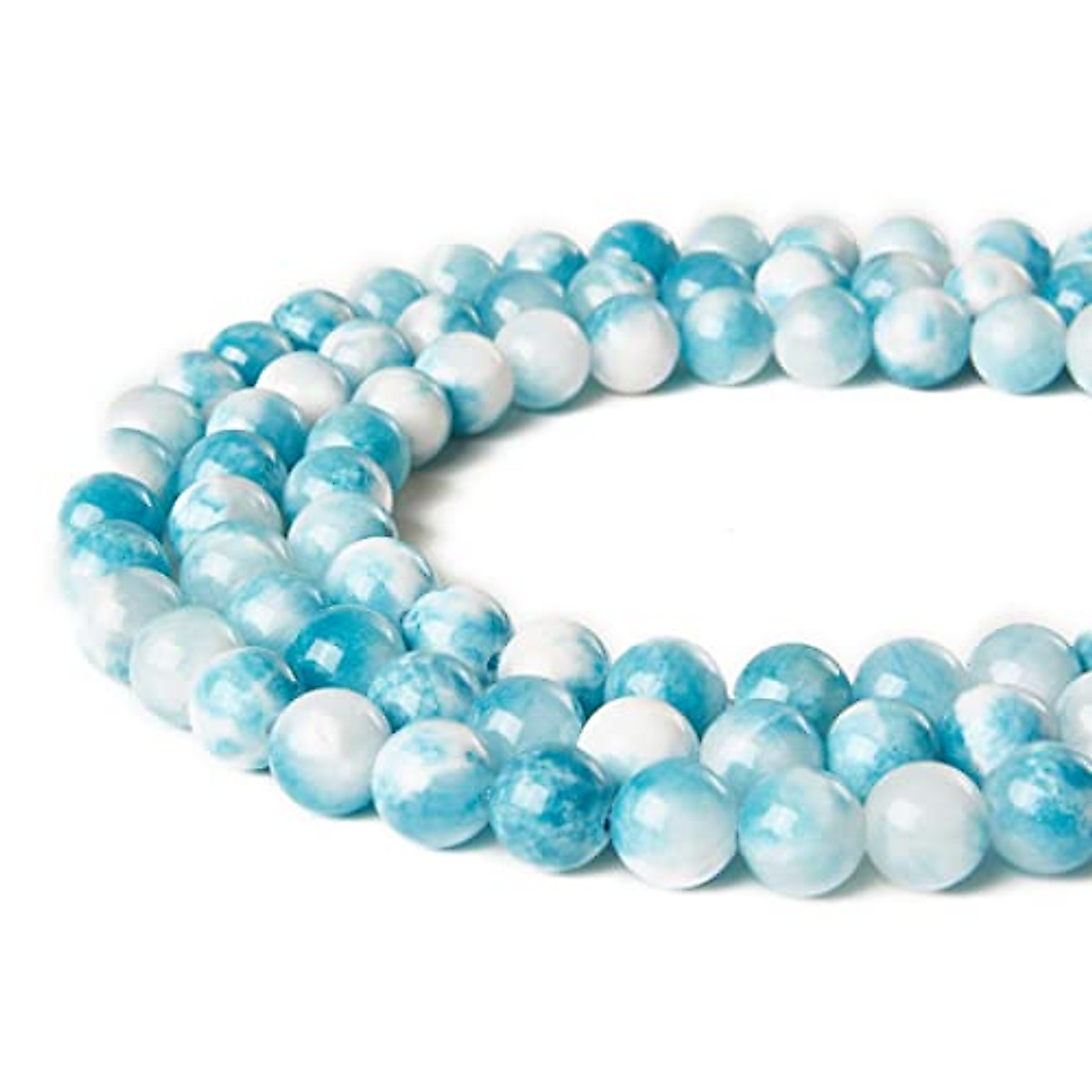 45pcs 8mm Blue White Jade Beads Natural Gemstone Beads Round Loose Beads for Jewelry Making