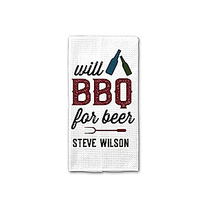 Personalized BBQ for Beer Grilling Towel | Custom Waffle Weave Dish Towel | Personalized Kitchen Towel | Men Grilling Gift | Personalized Dish Towel | Barbecue Gift | Men's Kitchen Gift