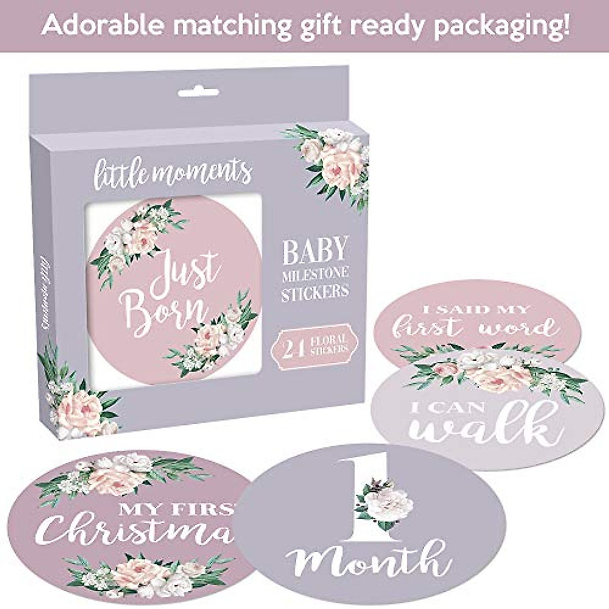 Baby Monthly Stickers | Floral Baby Milestone Stickers | Newborn Girl Stickers | Month Stickers for Baby Girl | Baby Girl Stickers | Newborn Monthly Milestone Stickers (Set of 24)