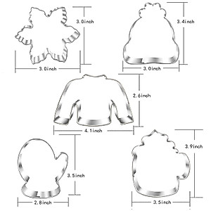 LUBTOSMN New Winter Christmas Cookie Cutter Set-5 Piece-Ugly Sweater, Hat, Mitten, Snowflake, Coffee Mug Cookie Fondant Biscui Cutters for Ugly Vintage Christmas Thanksgiving