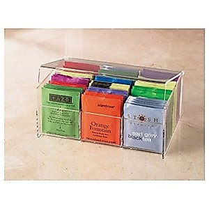 Stock Your Home Acrylic 6 Section Tea Bag Box (Clear) (8.5"L x 5.5"W x 3.5"H)
