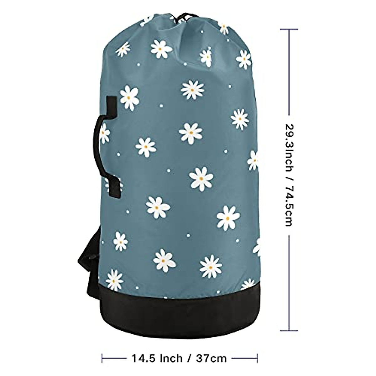 Flower Cute Laundry Bag Backpack with Shoulder Straps Daisy Dirty Clothes Organizer Extra Large Heavy Duty for Camp College Dorm Room Essentials for Girls