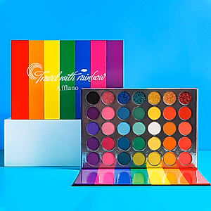 Afflano Rainbow Eyeshadow Palette Matte Shimmer Pressed Glitter, Pigmented Colorful Eye Shadow Pallets, Pink Red Orange Yellow Green Blue Purple 35 Color, Blendable Bright Makeup Palette