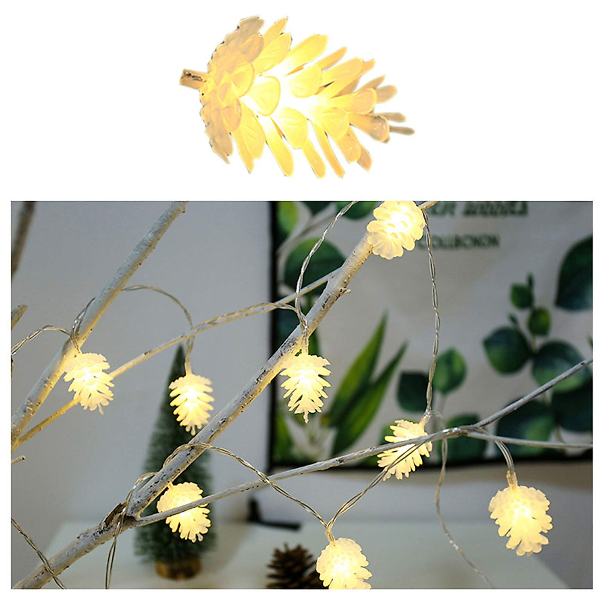 无 Christmas Pine Cones Shape LED Fairy String 40 LED 19.68 feet Battery Power Warm White String Lights Indoor and Outdoor Home Garden Lights
