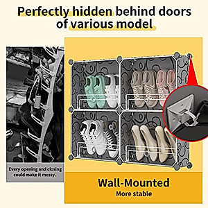 MAGINELS 4-Pair Shoe Rack Organizer with Cover, Slim Shoe Storage Cabinet,Behind Door, Narrow Shoe Shelf for Closet,entryway,Black