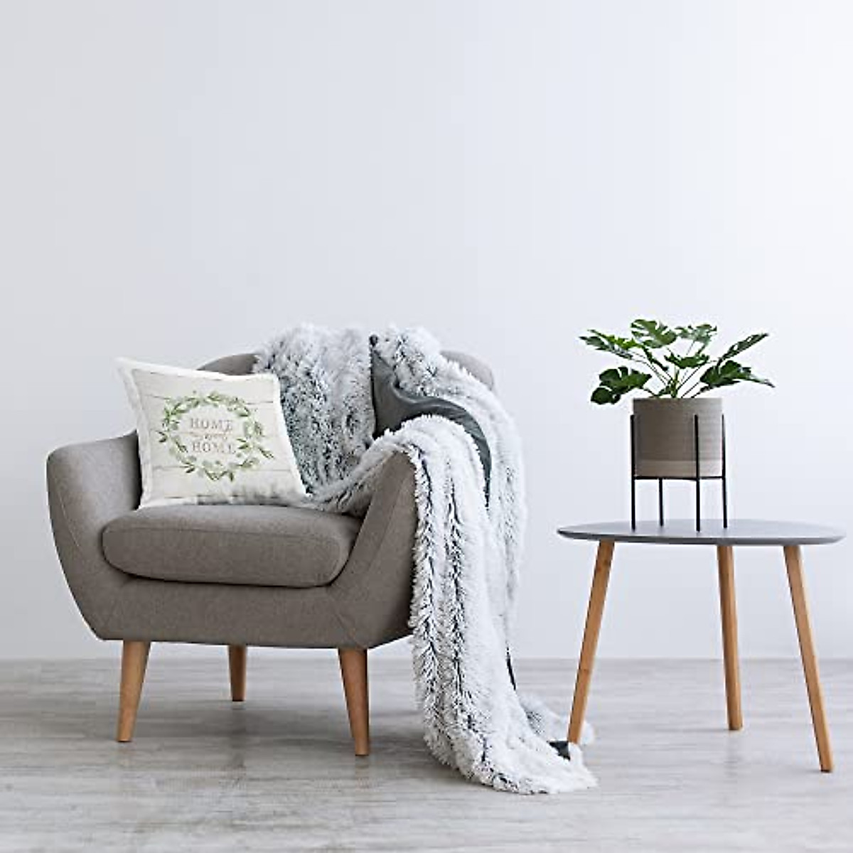 Stupell Industries Sweet Home Greeting Eucalyptus Wreath Rustic Plank Pattern Design by Jennifer Pugh Pillow, 18 x 18, Green