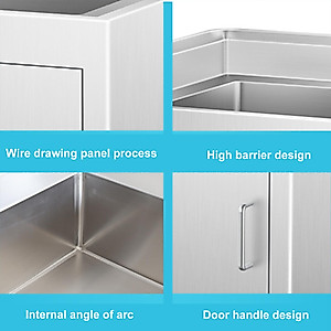 Stainless steel sink, practical sink, multifunctional sink, suitable for hotels, restaurants, kitchens, garages, industries, laundry rooms, workshops(50x45x50cm/19.6x17.7x19.6in)