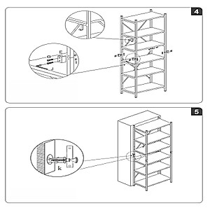 SAILUN 6 Tier Bookshelf, Free Standing Bookcase, Industrial Book Shelf with Metal Frame, Storage Rack Shelves Organizer for Bedroom, Living Room, Home Office，Rustic Brown
