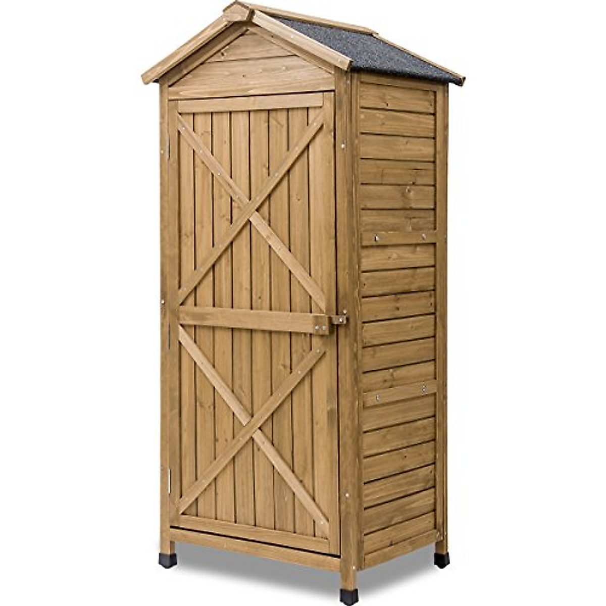 GLORHOME Outdoor Wooden Storage Sheds Tool Organizer Patio Garden Storage Cabinet Fir Wood Lockers with Workstation, Natural