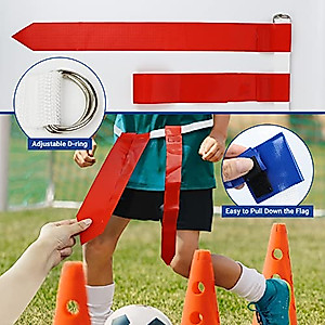 Flag Football Set, 14 Player Flag Football Belts Kit, Includes 14 Belts, 42 Flags,12 Cones and Storage Bag (Red-Blue)