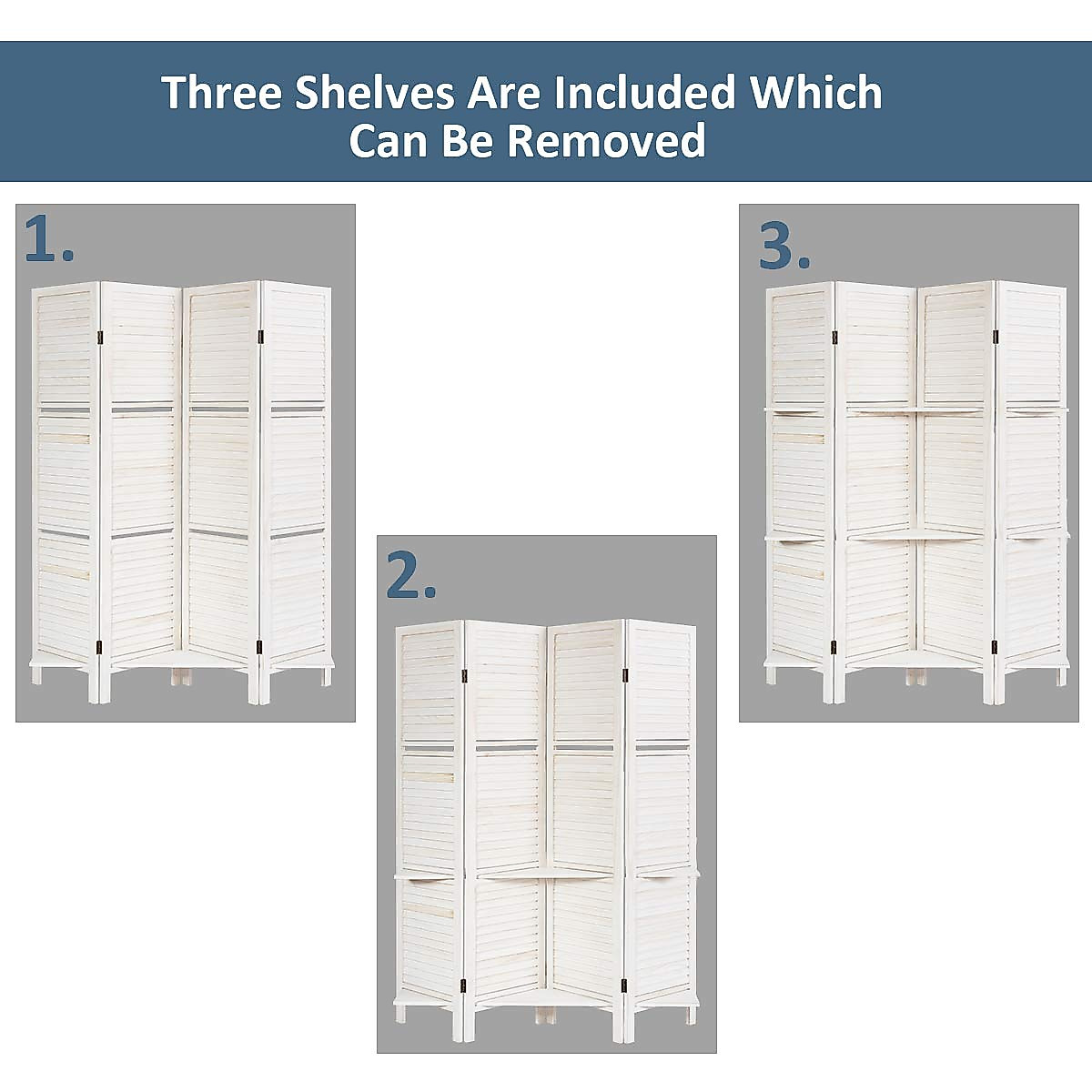 Giantex Room Divider with Shelves, 4 Panel Room Dividers and Folding Privacy Screens, Room Separators Divider Wall, Divider for Room Partition Separation, 5.6Ft Foldable Room Divider Screen, White