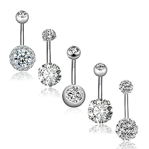 REVOLIA 14G Stainless Steel Belly Button Rings for Women Navel Rings CZ Body Piercing