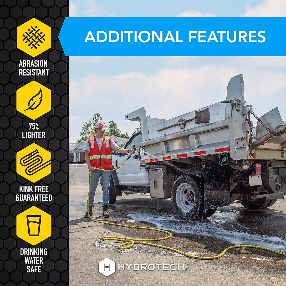 HydroTech 100ft Pro Series 3/4" Expandable Burst Proof Garden Max Flow Hose – Lightweight & Durable – Features Flow-Control Shut-Off & Strain Relief Guard (100 Feet)