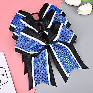 12 PCS 8" Large Glitter Cheer Bows Blue Black Girl Hair Bows Sparkly Cheerleading Softball Team Bow Hair Accessories for cheerleaders football Competition Sports