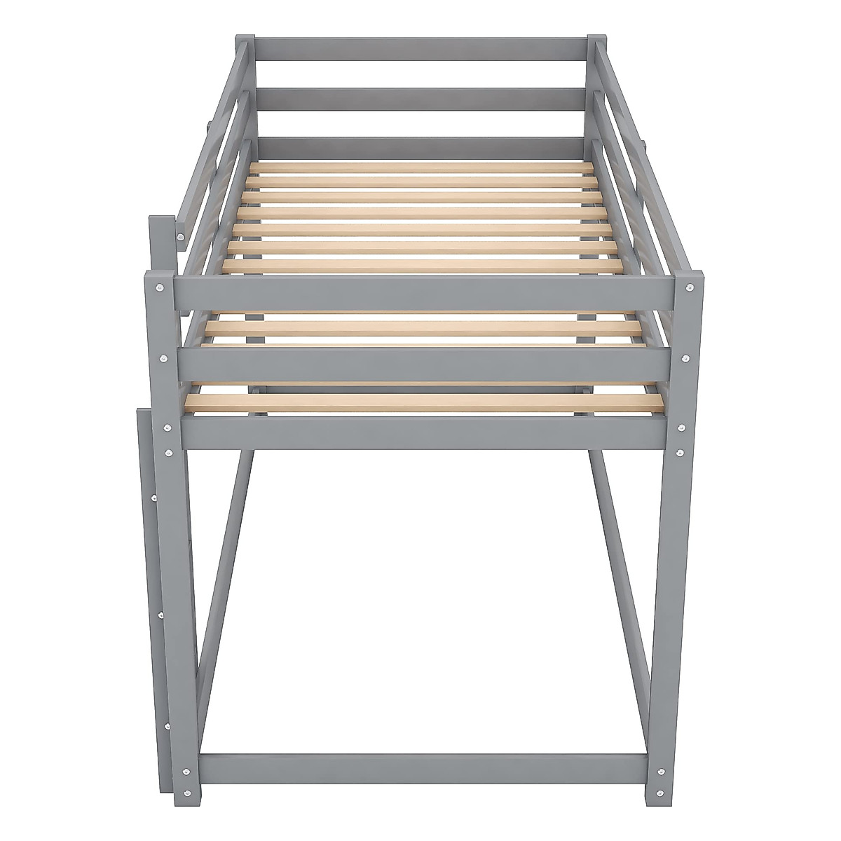 Harper & Bright Designs Low Bunk Bed Twin Over Twin, Wood Twin Kids Bunk Bed with Ladder, Floor Bunk Bed Frame for Boys, Girls, No Box Spring Needed, Easy Assembly, Grey