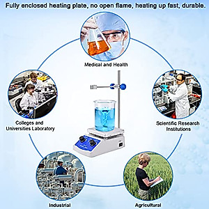 Slendor Magnetic Stirrer Hot Plate Mixer 1000ml Stirring Capacity 5 x 5 inch Max 520°F Hotplate and 100-2000 RPM Stirrer, Stirring Bar & Support Stand Included