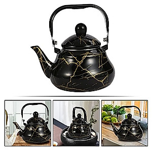 Happyyami Enamel Kettle Stainless Steel Tea Kettle Stainless Steel Coffee Pot Stainless Steel Container Enamel Teapot Whistling Tea Kettle Whistling Teapot Stainless Steel Black Teakettle