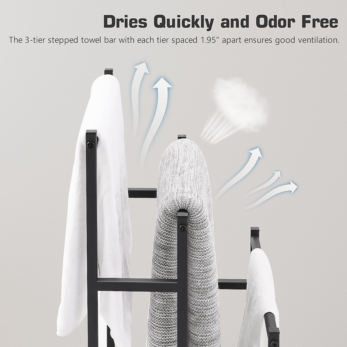 Freestanding Towel Rack Stand for Bathroom, 3 Tier Blanket Ladder Holder, Towel Drying and Display Rack with Shelf, Metal Blanket Rack, Farmhouse Rustic Brown and Black