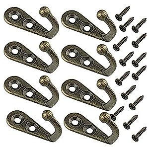Yansanido Pack of 24 Mini Bronze Tone Vintage Style Double Hole Metal Single Hook Hangers Door Hook Hanging with 48 Screws