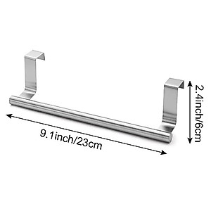 2Pcs Towel Rack Over Door Stainless Steel Towel Bar Hanging Holder Towel Rag Rack Shelf Hanger Bathroom Kitchen Cabinet(9inch,Silver)