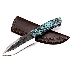 Custom Handmade High Carbon Steel Hunting Skinning Knife Outdoor Camping Hiking Bushcraft Resin American Flag Handle Hand forged Full Tang Knife With Leather Sheath