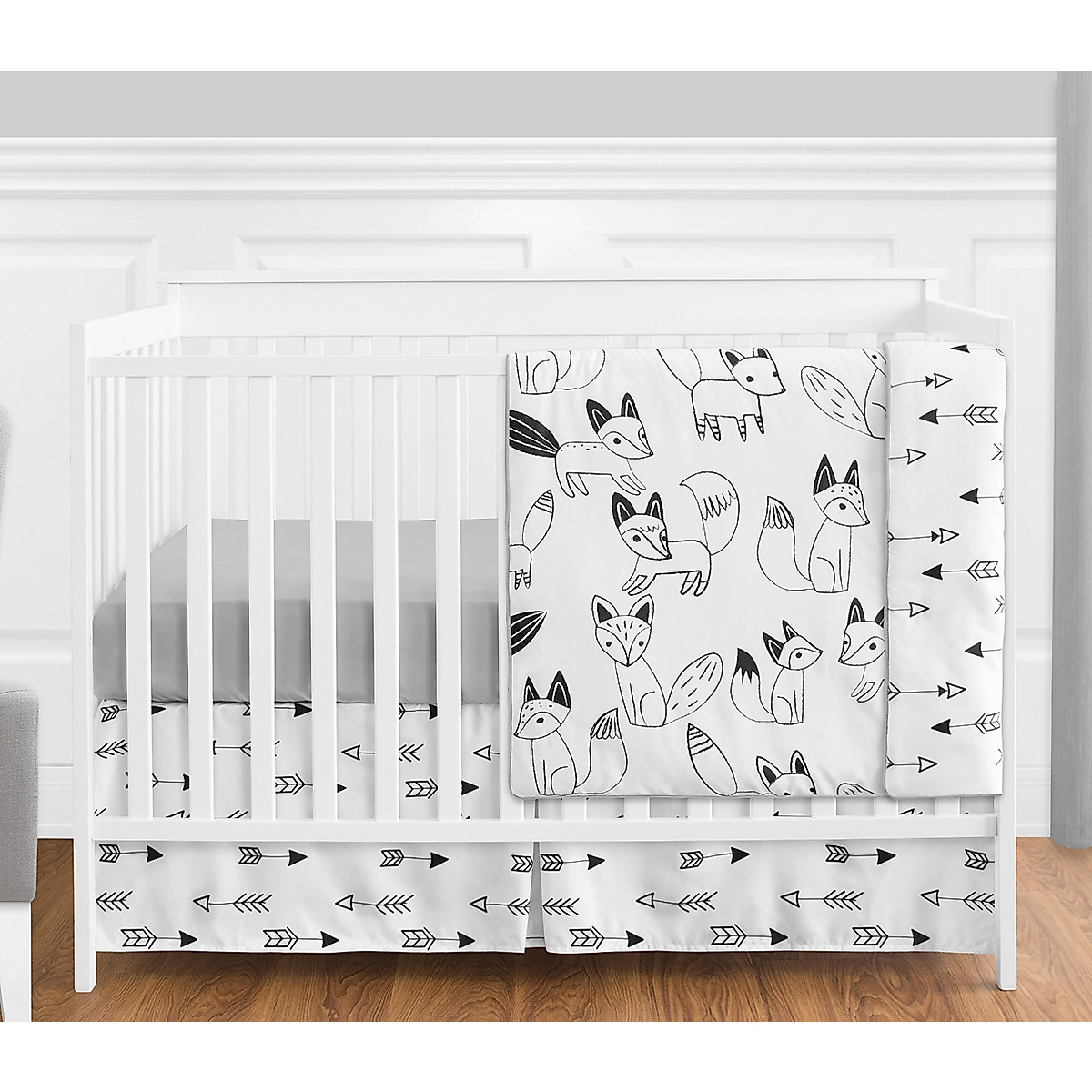 Sweet Jojo Designs Black and White Arrow Playmat Tummy Time Baby and Infant Play Mat for Black and White Fox Collection