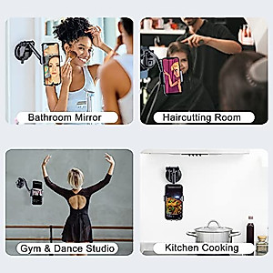 Wall Phone Holder,xuenair Mirror Phone Holder Mount Stand,Reusable Suction Cup Phone Holder for Bathroom Wall Kitchen Car Compatible with All Phones for Tiktok YouTube Make Up